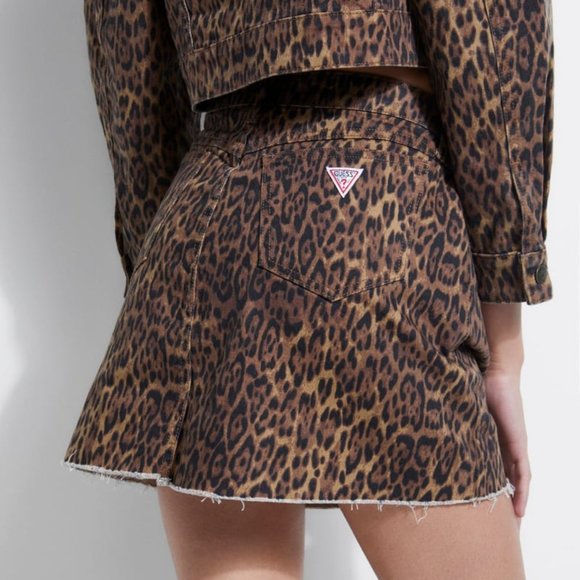 Guess | Skirts | Guess Leopard Print Denim Mini Skirt | Poshmark